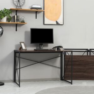 HOMCOM Folding Computer Desk, 47.25" Wide Home Office Writing Desk with Metal Frame, Brown