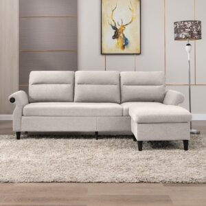 mjkone 86" convertible sectional sofa couch, 3 seat sofas with 2 usb ports and adjustable armrest, l shaped couch with reversible chaise, couches for living room apartment office - beige