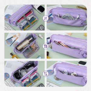 EOOUT Large Capacity Pencil Case Pencil Pouch Box, Big Organized Pencil Bag with Handle Cute Cosmetic Bag for College Middle School Travel Office Supllies Organizer (Purple)