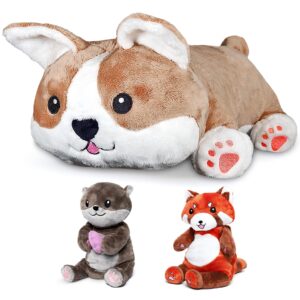 funpanions weighted stuffed animals – 4lb cute plush for adults, teens & kids - large corgi dog, machine washable w/removable inner weight