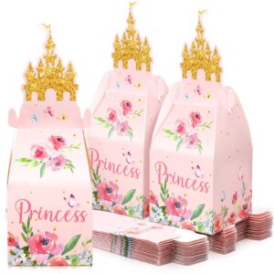 50 pcs princess castle party favor boxes pink candy treat cardboard boxes princess crown goodie gift bag princess party supplies for girl kids birthday baby shower decorations (9.5 x 3.5 x 3.5 in)