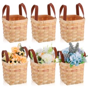 rtteri 6 pcs 4.5x4.5x4 in small wicker baskets woodchip baskets with handles wood woven easter empty wicker baskets for gifts small square basket storage organizing pantry party container(yellow)