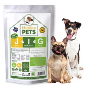 marigold jig for dogs - joint, immunity & gut support powder, non-gmo, organic peanuts, organic hemp, grain and soy free - 1.19 lbs (medium)