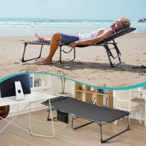 #WEJOY Outdoor Folding Chaise Lounge Chair for Outside, Patio, Beach, Poolside, Sunbathing, Adjustable 5-Position Reclining Chairs, Heavy Duty Camping Cot with Shoulder Strap and Pillow, Black