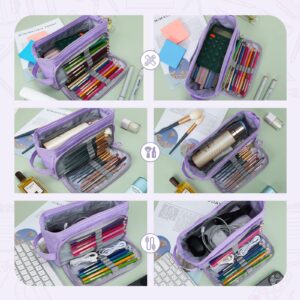 EOOUT Large Capacity Pencil Case Pencil Pouch Box, Big Organized Pencil Bag with Handle Cute Cosmetic Bag for College Middle School Travel Office Supllies Organizer (Purple)