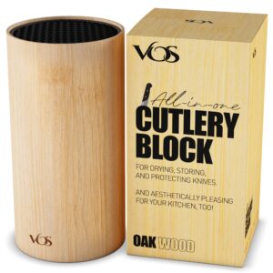 vos universal knife block - countertop knife block without knives - knife holder with non-slip base sturdy knife organizer - space saving knife stand, sleek & modern knife rack - bamboo