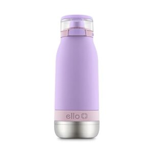 ello emma 14oz vacuum insulated stainless steel kids water bottle with straw and built-in carrying handle and leak-proof locking lid for school backpack, lunchbox and outdoor sports, lilac