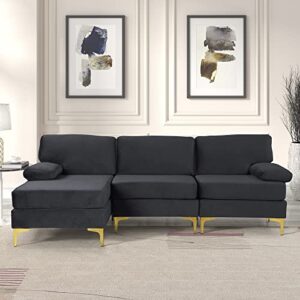 casa andrea milano modern sectional sofa l shaped velvet couch, with extra wide chaise lounge and gold legs