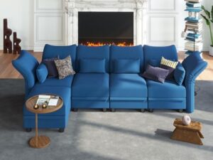 llappuil velvet modular sectional sofa l shaped corner couch with storage, 127.8" 5-seater modern sofa with chaise, high back recliner sleeper couches, anti-scratch blue