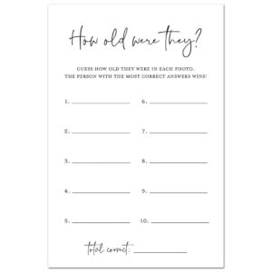 how old were they game for bridal shower, couple, baby shower, parents-to-be - 48 cards (black)