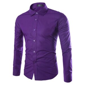 men's solid color button down shirts casual turn-down collar slim fit shirts classic stylish business dress shirts (purple,x-large)