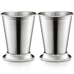 zeayea set of 2 mint julep cups, classic stainless steel glasses for party bar home restaurant, 12 oz metal cocktail glasses for beer juice beverage, silver