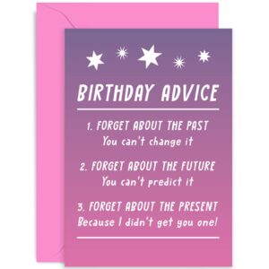 old english co. funny birthday card for her him - hilarious birthday advice for men women - cute birthday card for colleague, friend, family member, sister, mum | blank inside with envelope