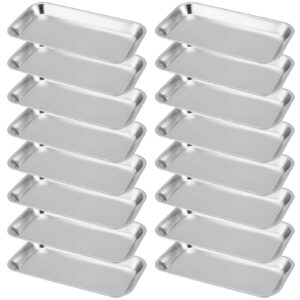 taicheut 16 pack stainless steel surgical tray, metal small dental procedure tray with seamless edge, lab dental tattoo instrument tools trays for bathroom daily supplies organizer, silver