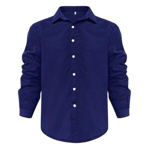 men linen button down dress shirts casual long sleeve cotton beach t shirts stand collar solid summer yoga tops (blue,large)