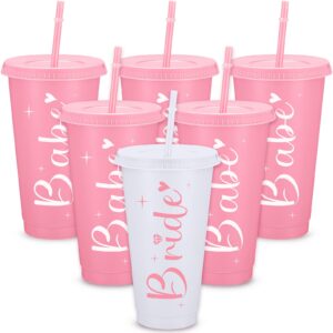 gerrii set of 6 bride and babe bachelorette cups for bachelorette party, bachelorette cups with lid and straw bridesmaids reusable cups with lids bride travel mug for wedding party gifts supplies