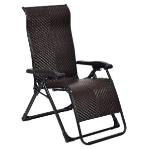 relax4life zero gravity lounge chair - patio pe wicker folding recliner with locking system & widen armrest, adjustable reclining lounge chair for deck, beach, backyard (1)