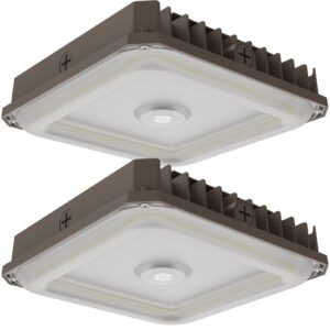 led canopy light with selectable wattage (80/60/40w) and 3cct (5000/4000/3500k), 10"x10" square led gas station light, 1-10v dimmable ip65 ac100-277v ul&dlc listed for gas station warehouse (2 pack)