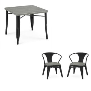 delta children bistro kids play table + bistro 2-piece chair set (bundle), black metal/grey barnboard