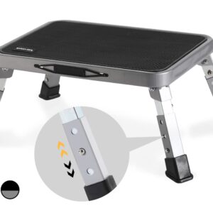 Double Elite 3 Levels Adjustable Folding Step Stool, Safer Metal Step Stools for Kids/Adults/Elderly, Kitchen RV Step Stool Heavy Duty, Small Stepping Stool Bed Bathroom,Foldable Foot Stool under Desk