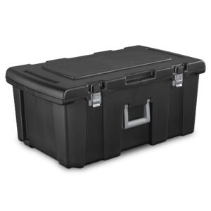 oyhmc 16 gallon heavy duty plastic footlocker storage trunk, storage container with sturdy handles and durable wheels (black)