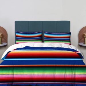 baonews purplish blue mexican stripes duvet cover set king size,3 pieces red ethnic serape bedding set hotel quality 100% cotton comforter cover set with 2 pillowcases(no filler)