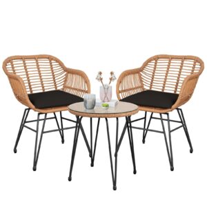 homezillions 3 piece outdoor wicker furniture bistro set, rattan chairs conversation sets porch furniture, wicker patio furniture for balcony poolside backyard