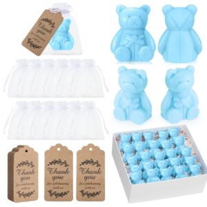 48 pcs small bear soaps baby shower favors with 48 organza bags 48 thank you gift tags handmade cute mini bear soap bulk for baby shower wedding gender reveal party guests gift (blue)