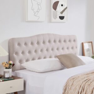 iroomy upholstered queen headboard, button diamond tufted headboard with adjustable height and solid wood leg, linen fabric padded headboard for queen size bed, mordern head board, beige