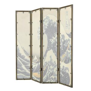 HOZUSO Room Divider 4 - Panel Folding Room Divider Single Side Japanese Ukiyoe Painting Wood Privacy Screens Foldable Portable Room Separating Room Partitions Freestanding Home Decor 71'' High