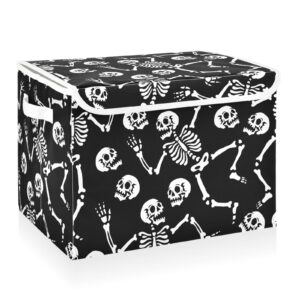 cataku skull black storage bins with lids,halloween fabric large storage container cube basket with handle decorative storage boxes for organizing clothes shelves