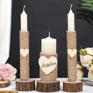 3 pcs rustic unity candles for wedding ceremony set mr and mrs burlap wedding candles 1(5.9'') pillar 2(9.8'') taper candles for weddings ceremony events decor emergency lighting (romantic style)