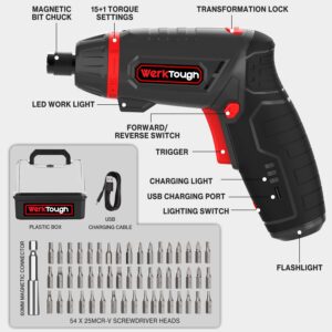 hyperpower S025 4V Cordless Screwdriver,230RPM, 2.0A Battery Electric Screwdriver With LED Light, 54pcs CRV Bits in Deluxe Transparent Box