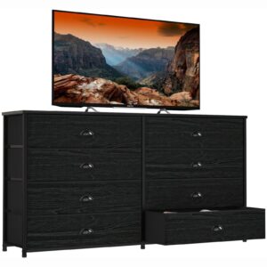 furnulem wide dresser with 8 fabric drawers, tv entertainment center with storage for 55'' tv, large chest of drawers for bedroom, living room, dorm, closet, entryway, wood top (black oak)