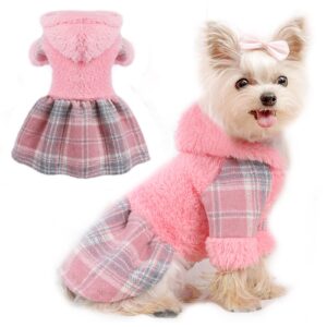 dog dresses for small dogs girl winter dog sweater dress teacup dog clothes for small dogs girl (xx-small, pink)