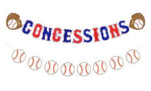 vilifever 2 pieces baseball concessions banner for baseball themed baby shower decorations, baseball birthday banner garland baseball bunting indoor outdoor decor