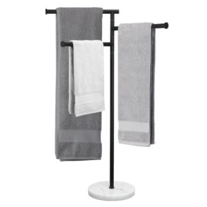 kes matte black towel racks for bathroom with weighted marble base, 40 inch free standing pool towel rack outdoor, 3 swivel bars, premium 18/8 stainless steel, bth219-bk