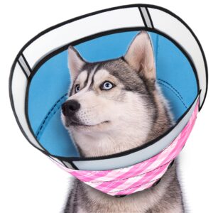 inkzoo dog cone collar for after surgery, soft pet recovery collar for dogs and cats, adjustable cone collar protective collar for large medium small dogs wound healing (pink plaid, x-large)