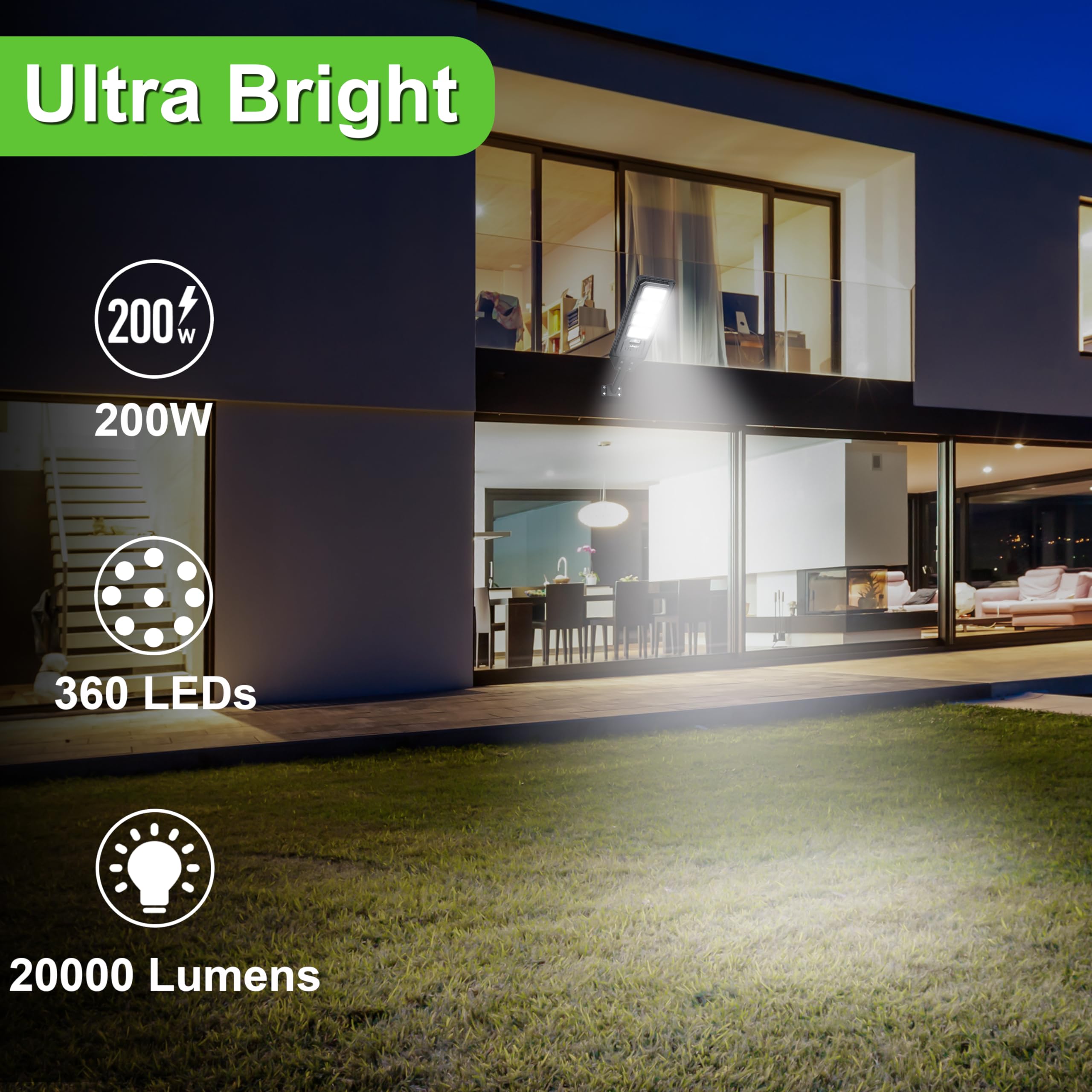 LANGY Upgraded Solar Street Lights 25000 Lumens, 20000mAH Battery, 360 Pcs LED Street Light Solar Powered with Remote Control, Dusk to Dawn Outdoor Security Led Post Street Light