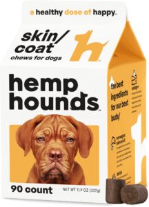 hemp hounds - adaptogenic skin and coat chews for dogs - 90 chews - nutrient rich dog allergy relief - omega 3-6-9 - norwegian salmon oil - collagen - turmeric - beef flavor - dog itch relief