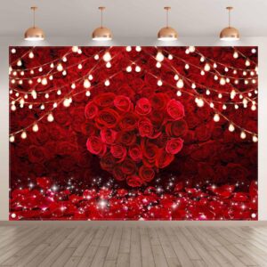 YCUCUEI 7x5ft Red Rose Photography Backdrop Floral Wall Valentine's Day Wedding Bridal Mother's Day Birthday Party Decoration Photo Booth Studio Props