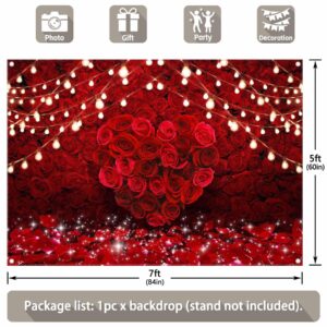 YCUCUEI 7x5ft Red Rose Photography Backdrop Floral Wall Valentine's Day Wedding Bridal Mother's Day Birthday Party Decoration Photo Booth Studio Props