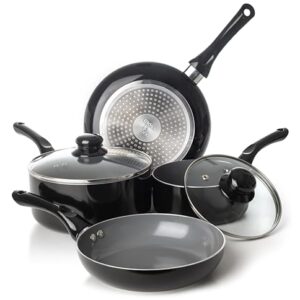 Moss & Stone 6 Piece Black Nonstick Cookware Set, Pots And Pans Set Non stick With Glass Lid, Induction Cookware, Stay Cool Handle, PTFE/PFOA, Kitchen Cookware 6-Piece with Frying Pans Set & Saucepan