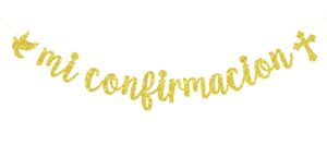 gold glitter mi confirmación banner - holy confirmation decorations - wedding, bridal shower, god bless, baptism party decorations