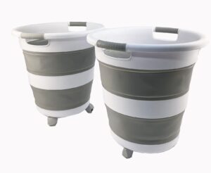 sammart 34l (8.9 gallons) collapsible plastic laundry basket with wheels - foldable pop up storage container/organizer with wheels (grey (set of 2))