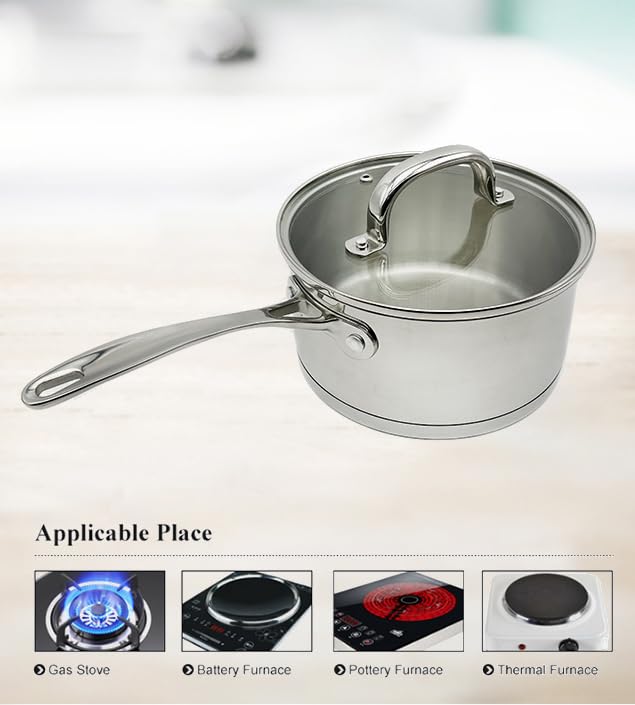 MAGGOPAN Stainless Steel Saucepans Impact Bonded Right Angles SS Saucepan 3.3QT 20cm