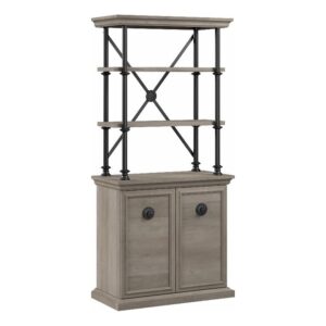 bush furniture coliseum designer bookcase with doors in driftwood gray