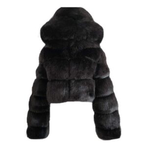 plazru short faux fur coat for women zipper up hooded shaggy warm elegant long sleeve winter fashion cropped furry jacket