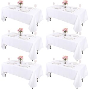 kesfey 6 packs white table cloths rectangle 60 x102 inch high density washable polyester fabric white tablecloths for 6 foot tables rectangle wrinkle resistant tablecloth for parties wedding banquet