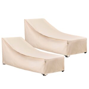 f&j outdoors waterproof uv resistant heavy duty patio chaise lounge chair cover, 2pack, 79"lx30"wx30"h, beige